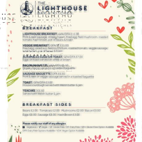 The lighthouse restaurant menu store